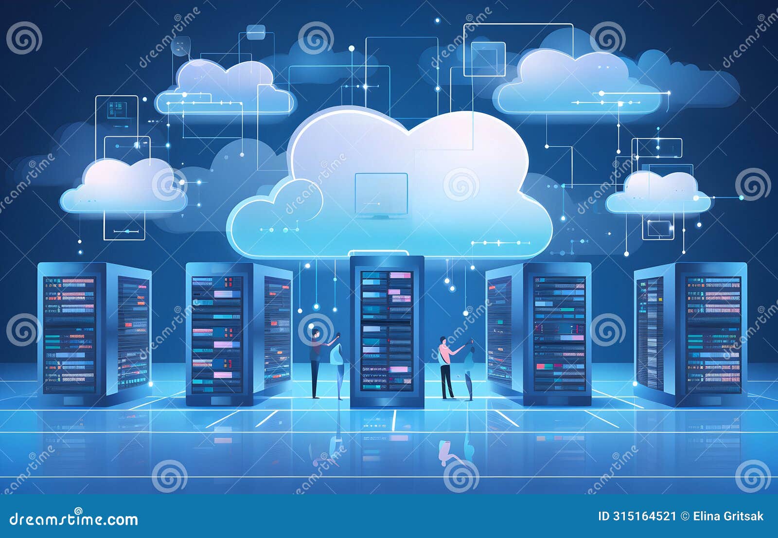 Cyber Security, Data Network Protection, Cloud Storage, Data Center, Stock Illustration ...
