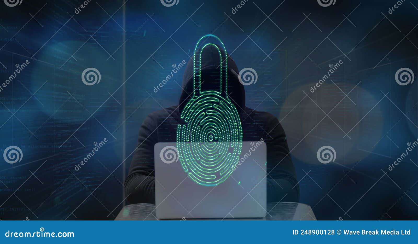 Cyber Security Data Processing Against Male Hacker Using Laptop Stock ...