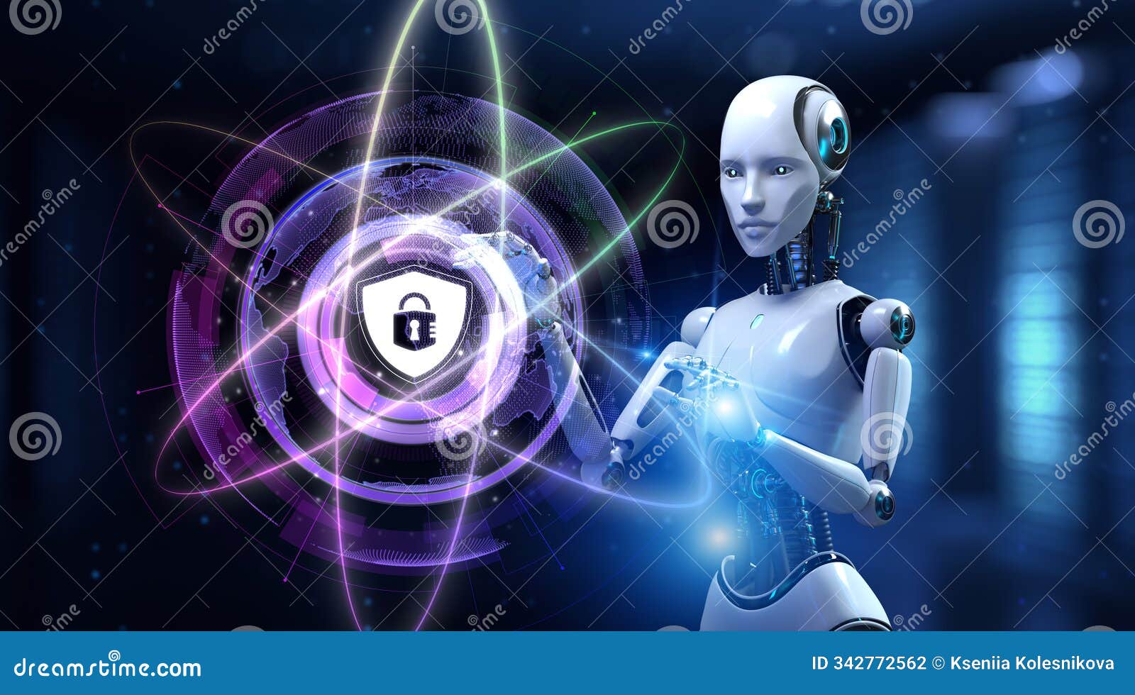 Cyber Security Data Protection Antivirus Technology Concept. Robot ...