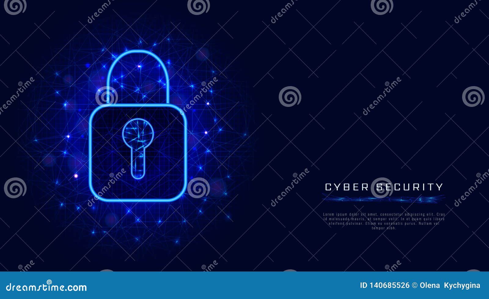 Cyber Security and Data Protection Banner Template with Lock Symbol on ...