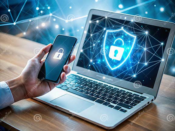 User Using Mobile Phone and Laptop Computer with Privacy Security and ...