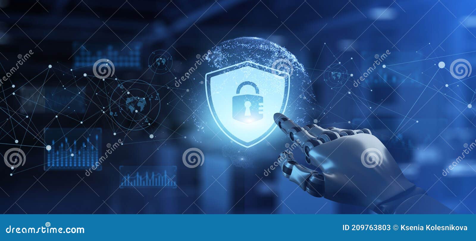 Cyber Security Data Protection Privacy. Robot Hand Pressing Padlock ...