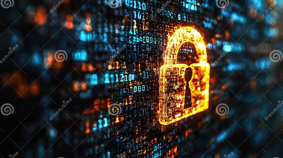 Cyber Security and Digital Data Protection Concept. Digital Padlock with Glowing Keyhole ...