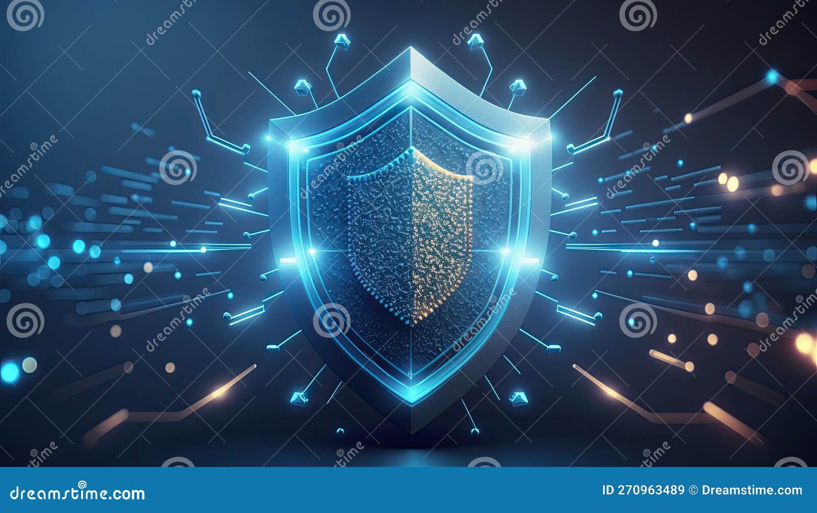 Cyber Security Digital Data Protection Shield on Blue Background ...