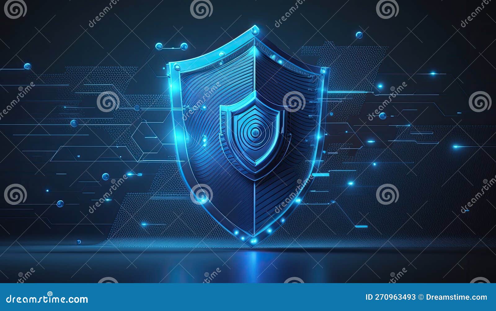Cyber Security Digital Data Protection Shield on Blue Background ...