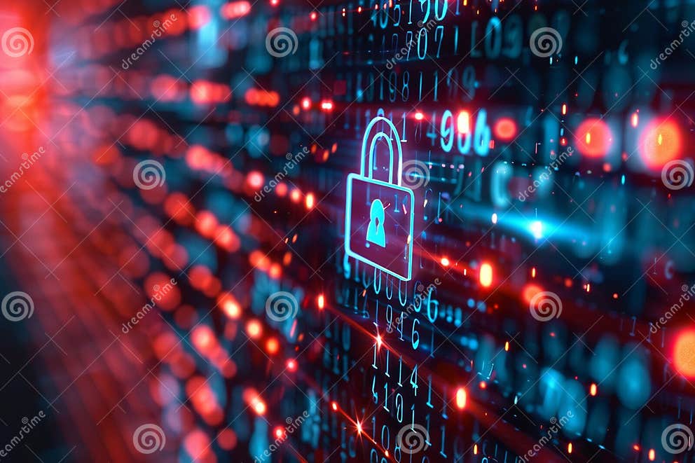 Cyber Security Digital Protection with a Locked Symbol on a Background of Binary Code Stock ...