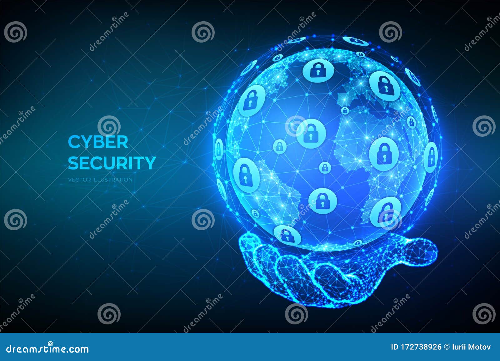 Cyber Security. Earth Globe Illustration. Abstract Polygonal Planet in ...