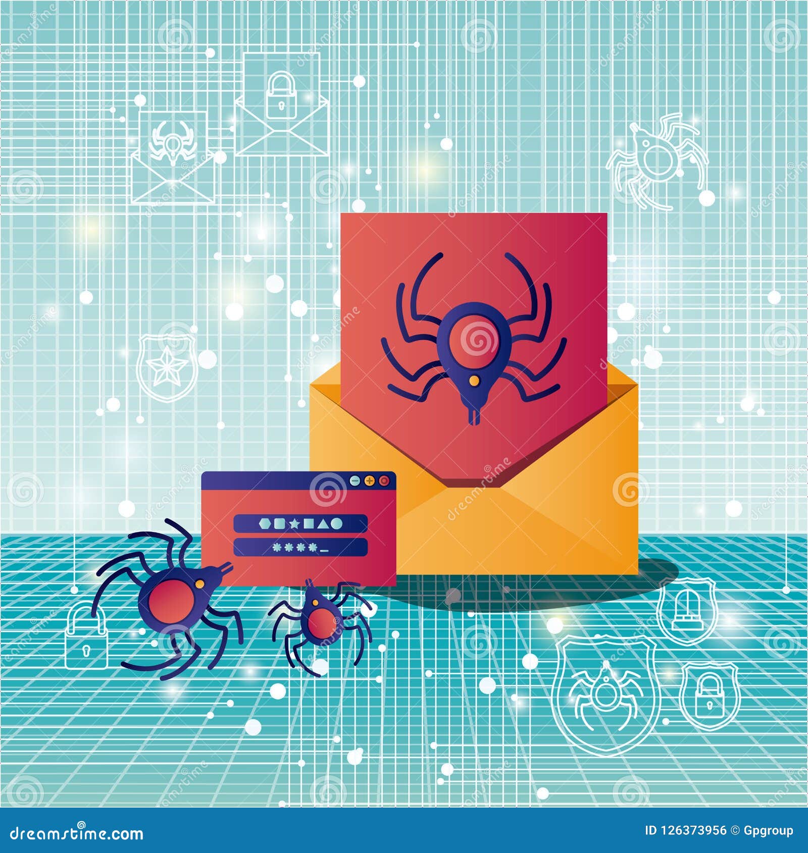 Cyber Security with Envelope Stock Vector - Illustration of lock ...