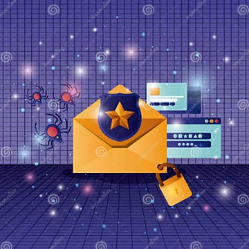 Cyber Security with Envelope Stock Vector - Illustration of safety ...