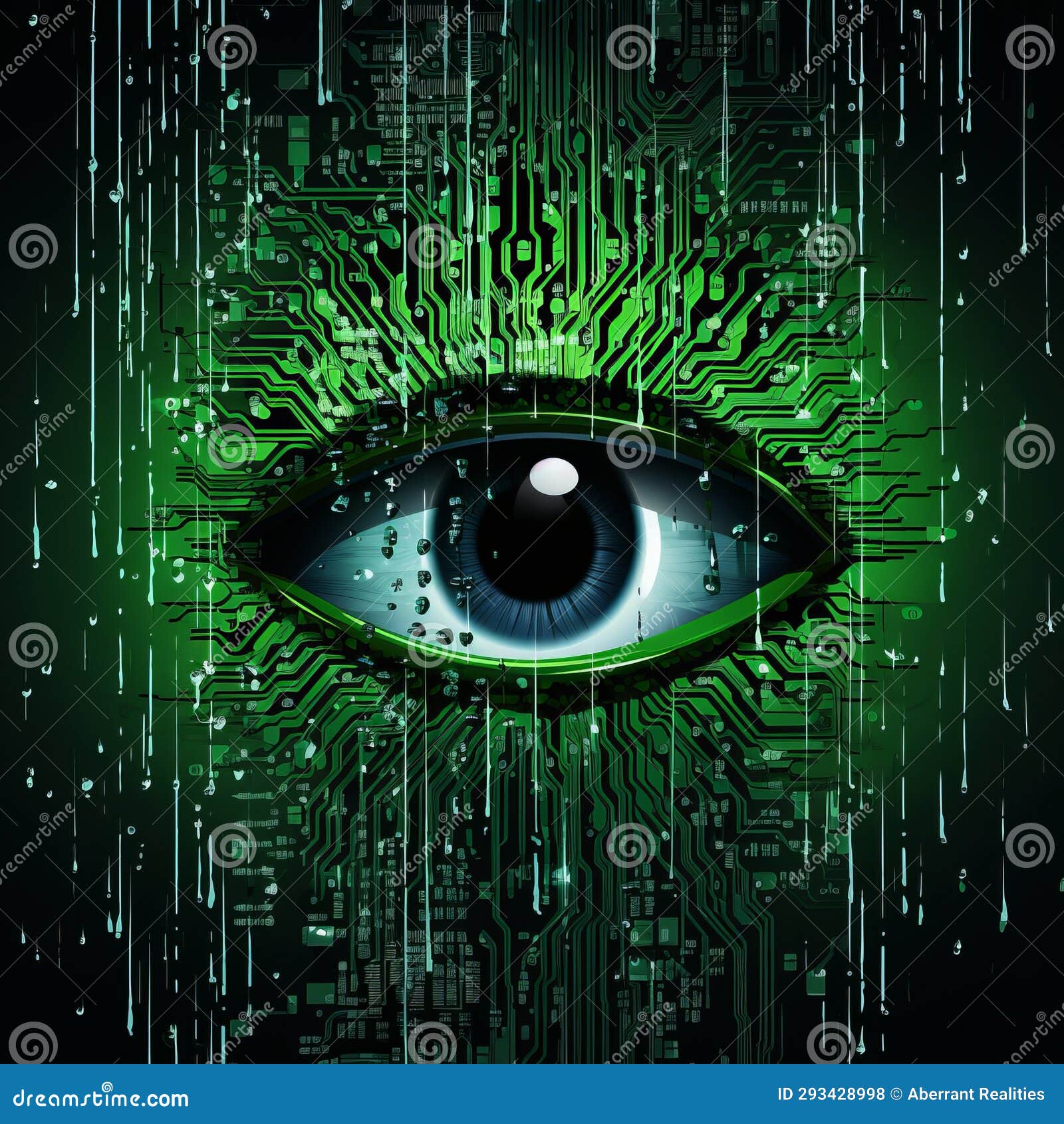 Cyber Security Eye on a Circuit Board Vector Illustration Stock ...