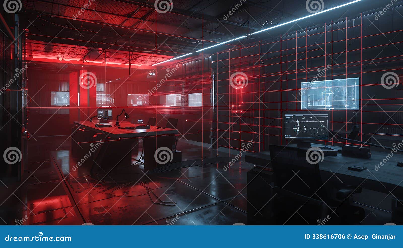 Cyber Security Facility with Laser Grids Stock Illustration ...