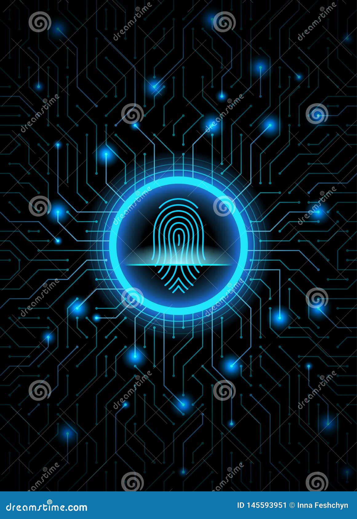 Cyber Security Fingerprint Dark Blue Abstract Digital Conceptual ...
