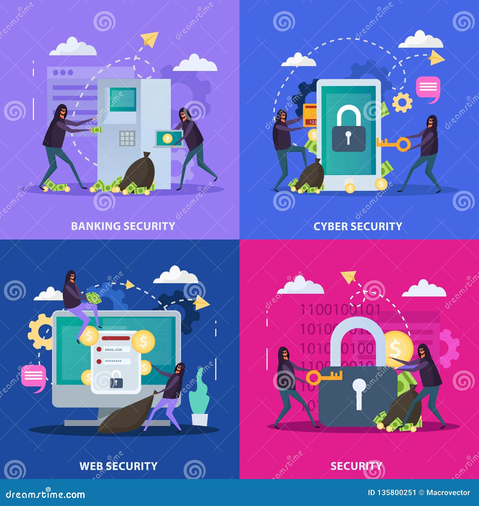 Cyber Security Flat Design Concept Stock Vector - Illustration of ...