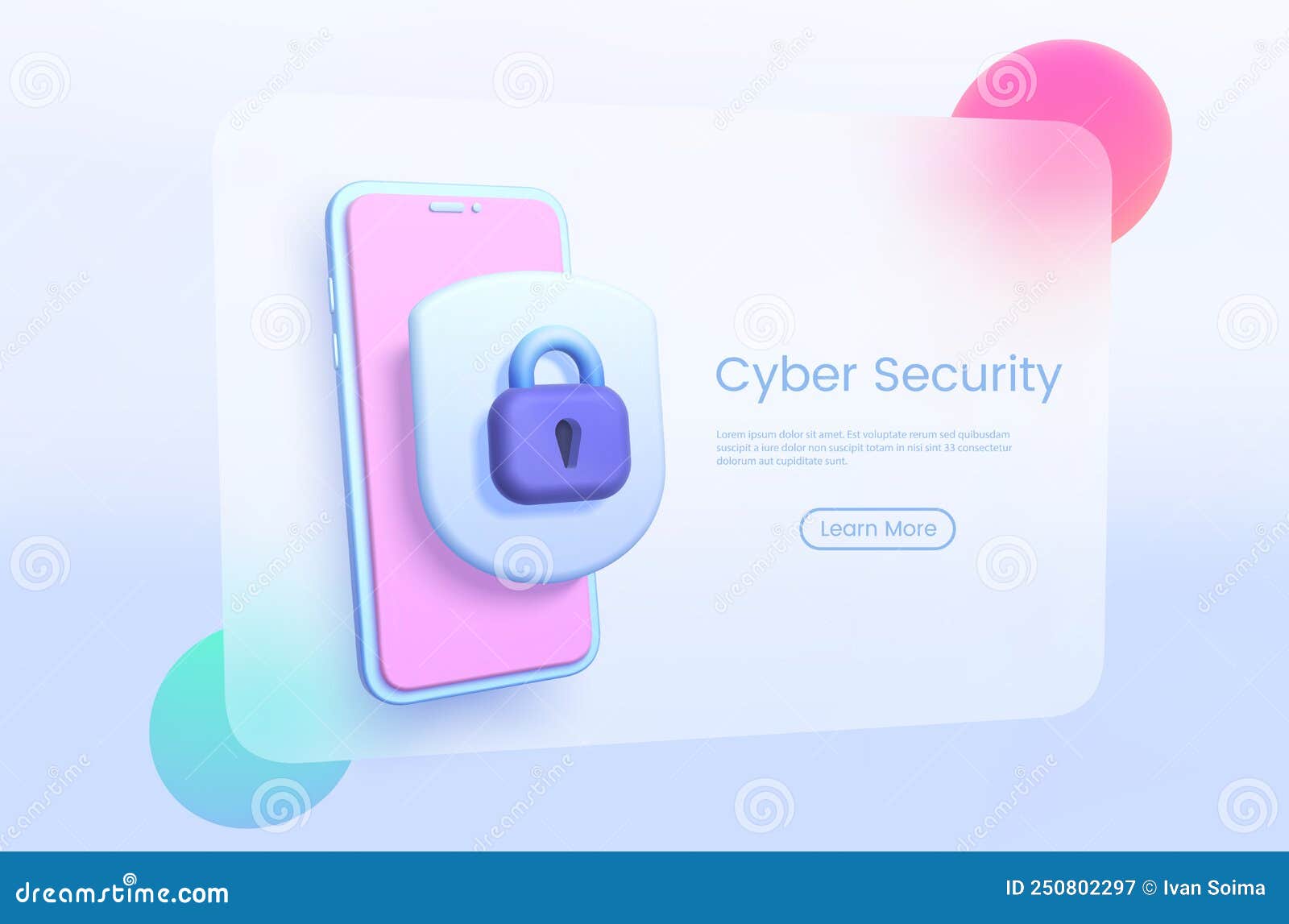 Cyber Security Glassmorphism In 3d Style On Light Background. 3d ...