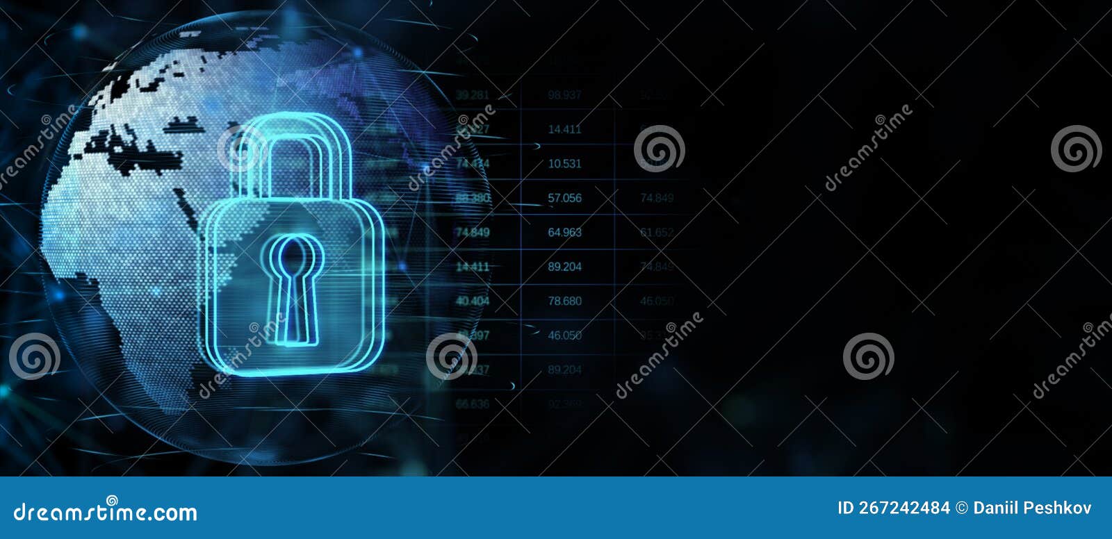 Cyber Security and Global Data Protection Concept with Glowing Digital ...