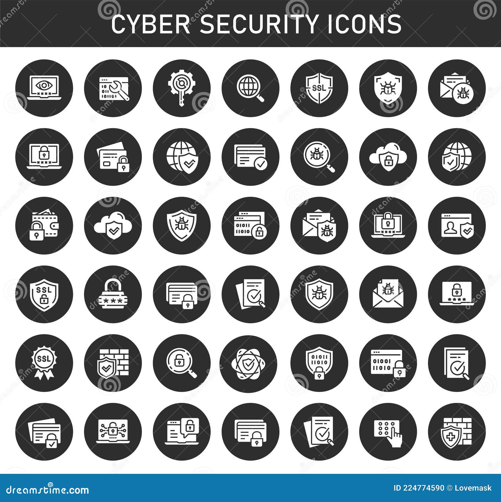 Cyber Security Glyph Icon Set. Vector Illustration. Stock Vector ...