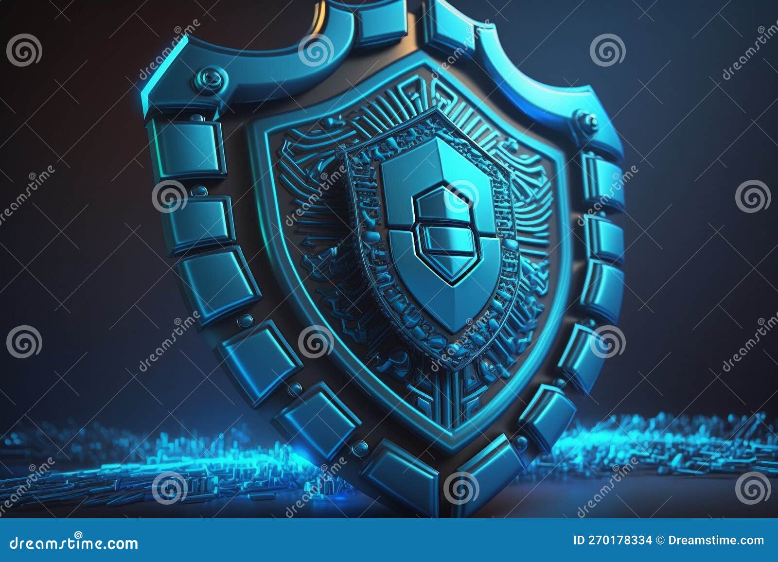 Cyber Security, Guard Data Protection Shield Neon Blue Color ...