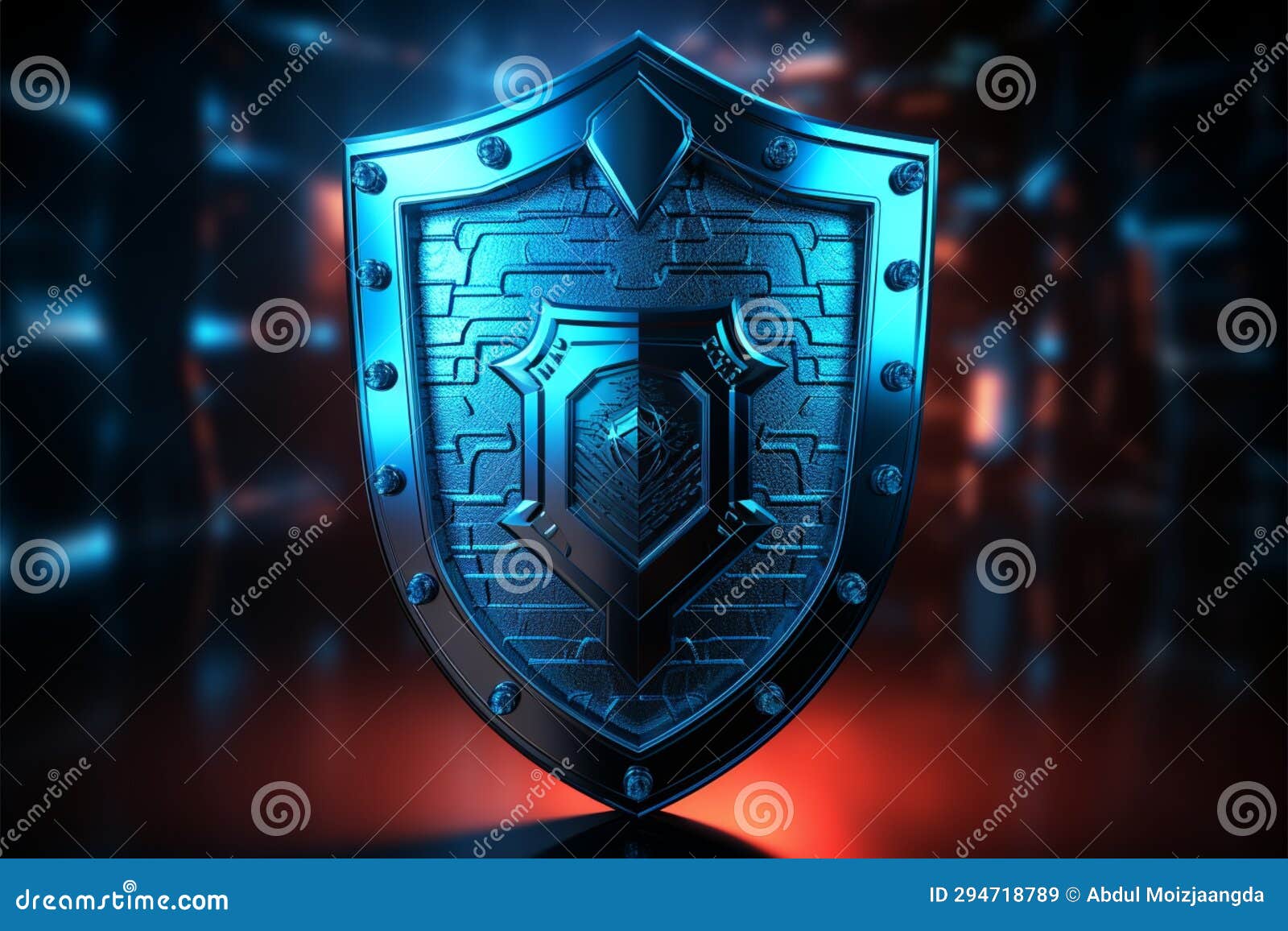 Cyber Security Guard Shields Data with Neon Blue Protection Technology ...