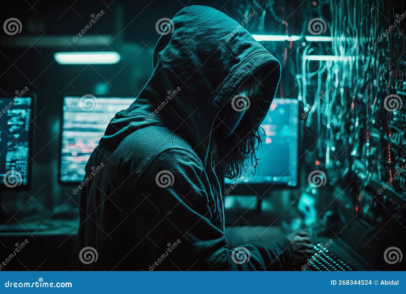 Cyber-security Hacker with a Hoodie Hiding Face Stock Illustration ...