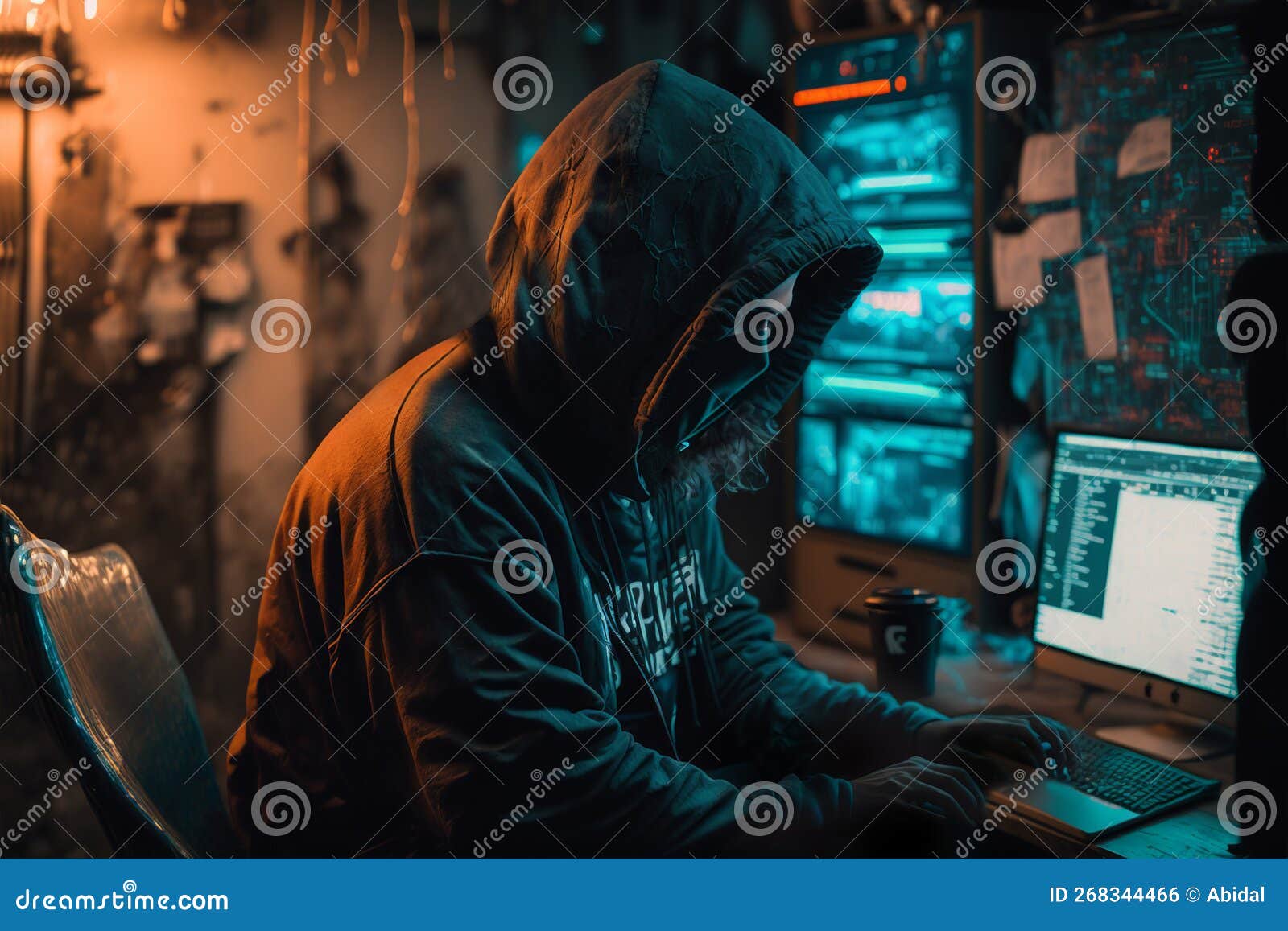 Cyber-security Hacker with a Hoodie Hiding Face Stock Illustration ...