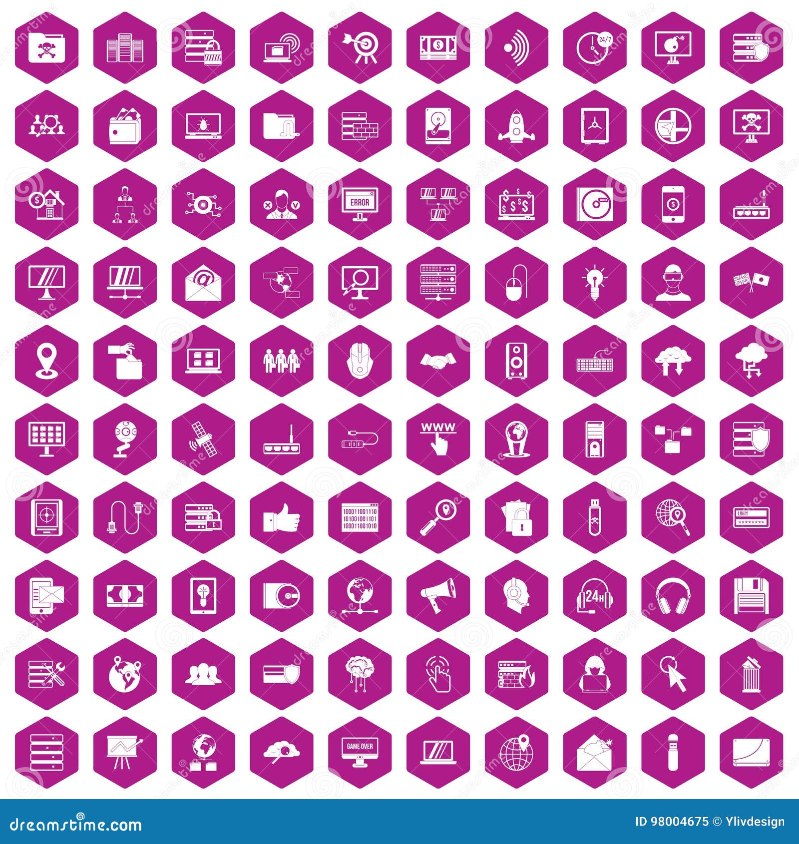 100 Cyber Security Icons Hexagon Violet Stock Vector - Illustration of ...