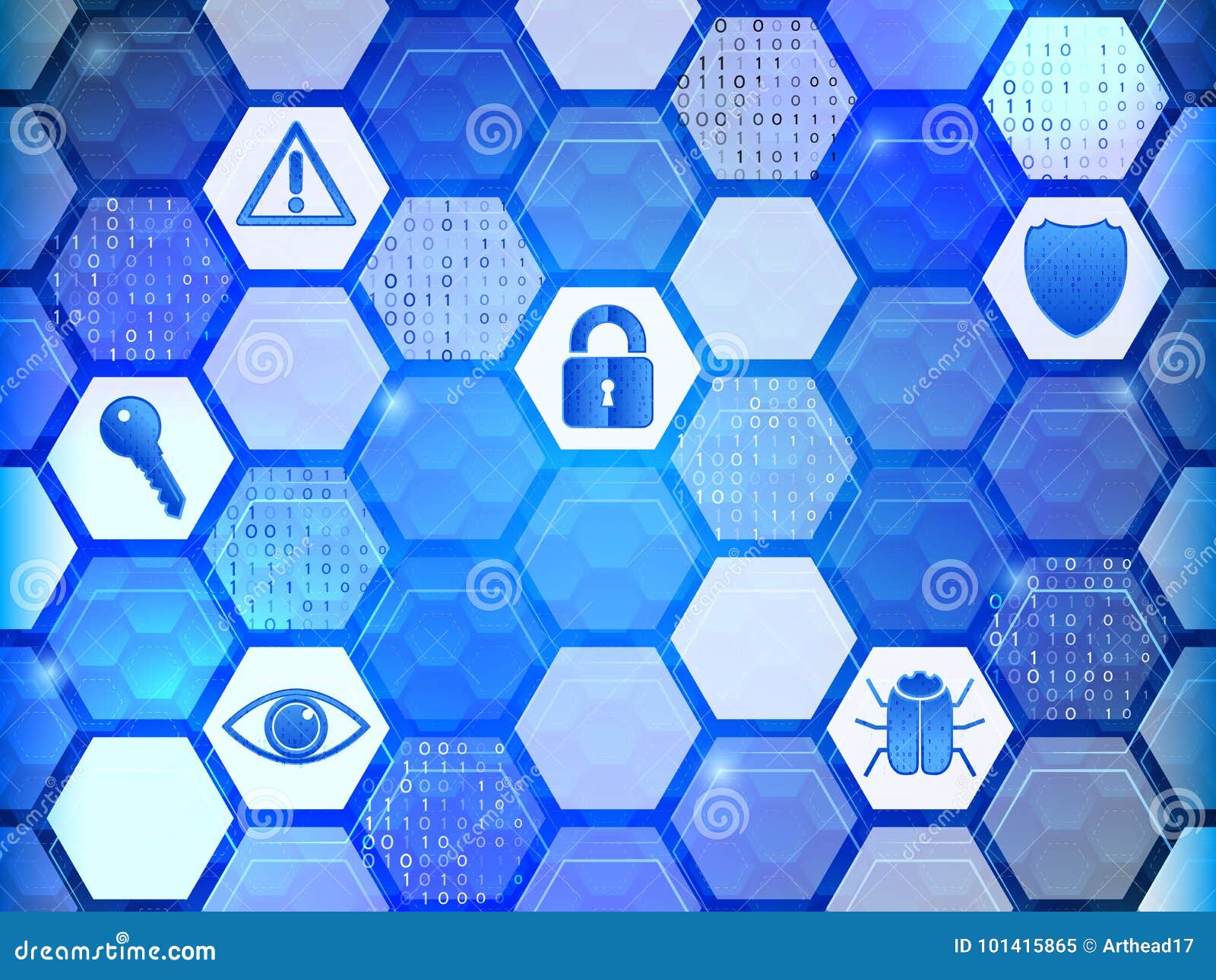 Cyber Security Icons on the Hexagons Background. Stock Vector ...