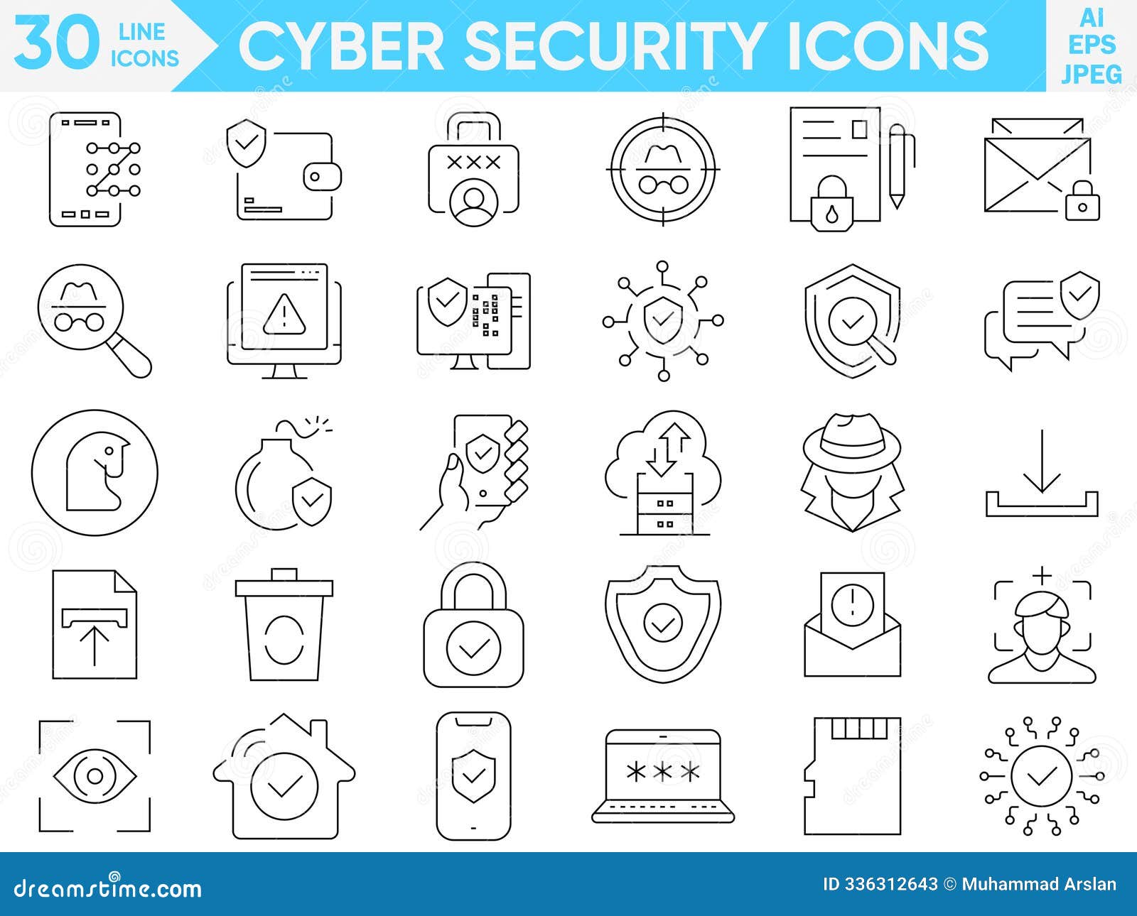 Cyber Security Icons for Security Development Line Icons Stock ...