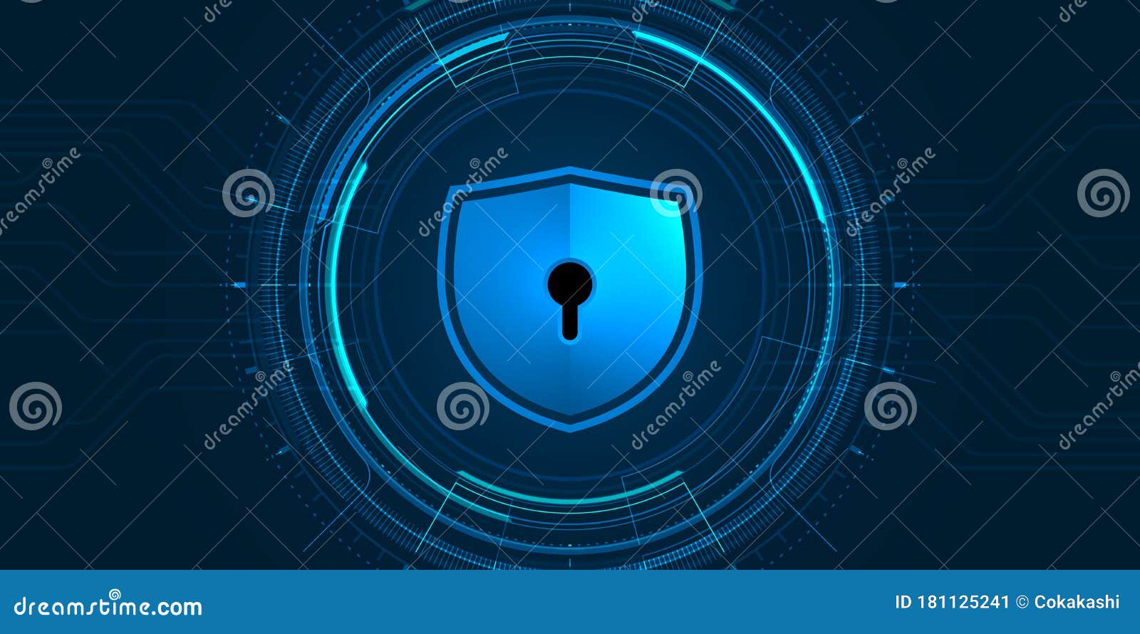 Cyber Security Illustration, Blue Shield and Circle Futuristic ...