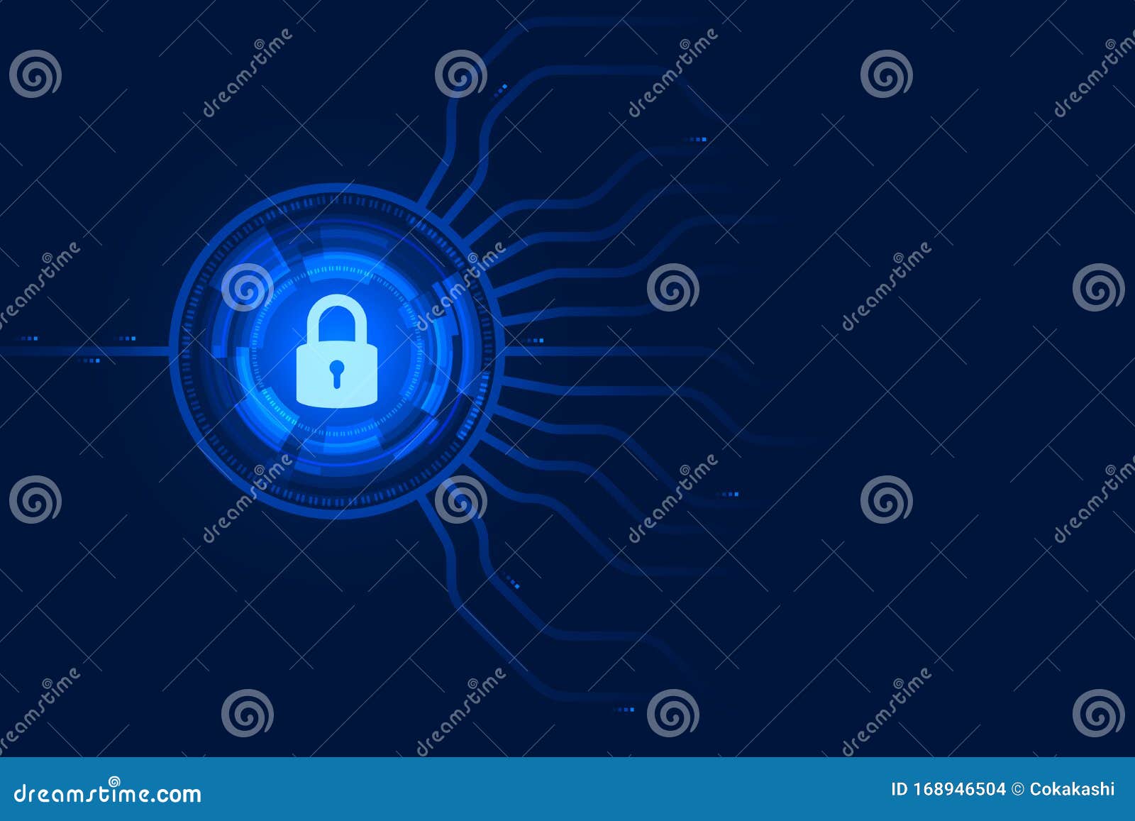 Cyber Security Illustration, Lock Icon on Circuit Line, Light Graphic ...
