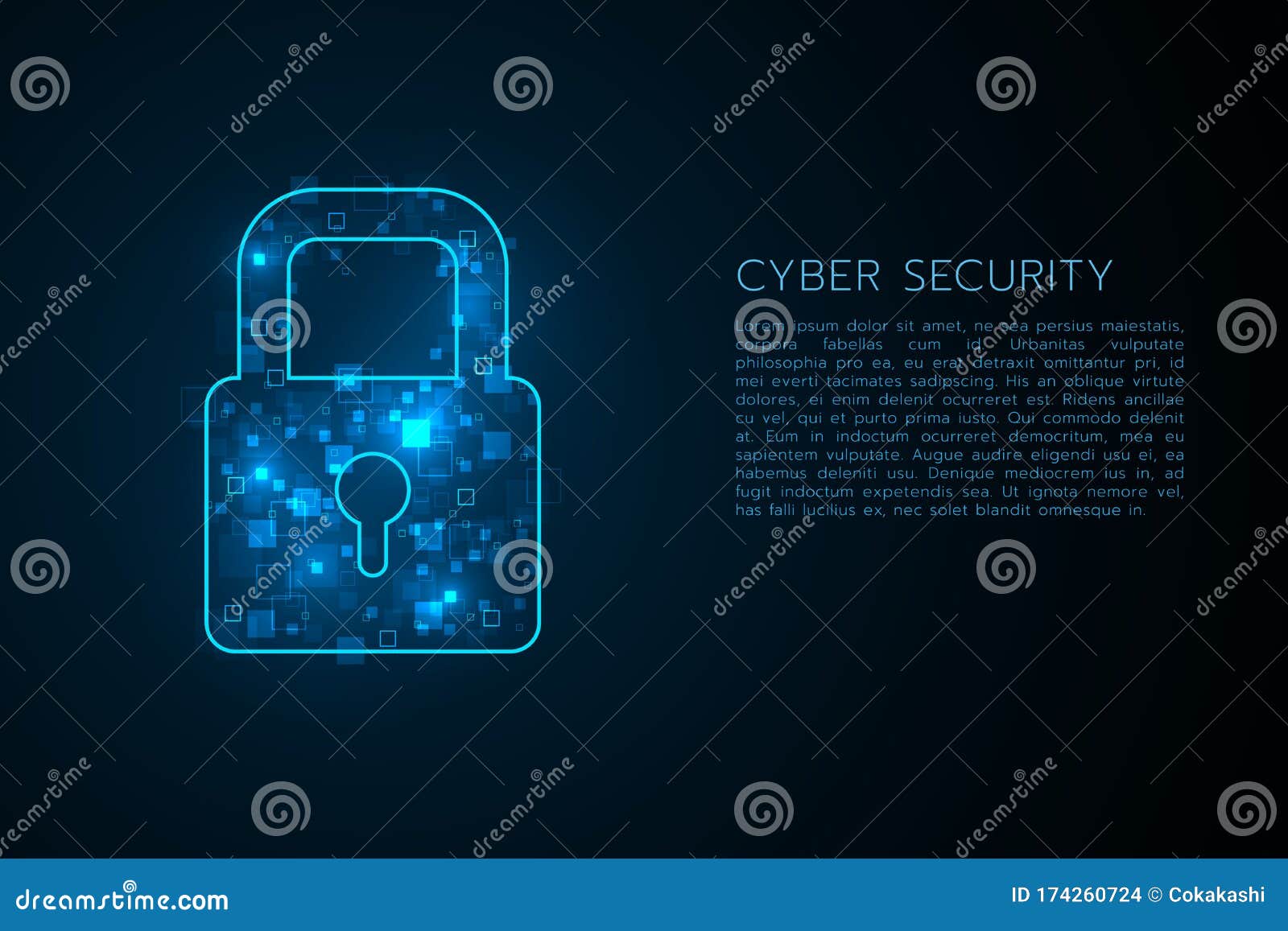 Cyber Security Illustration, Lock Symbol Scatter Blue Light Pixel with ...