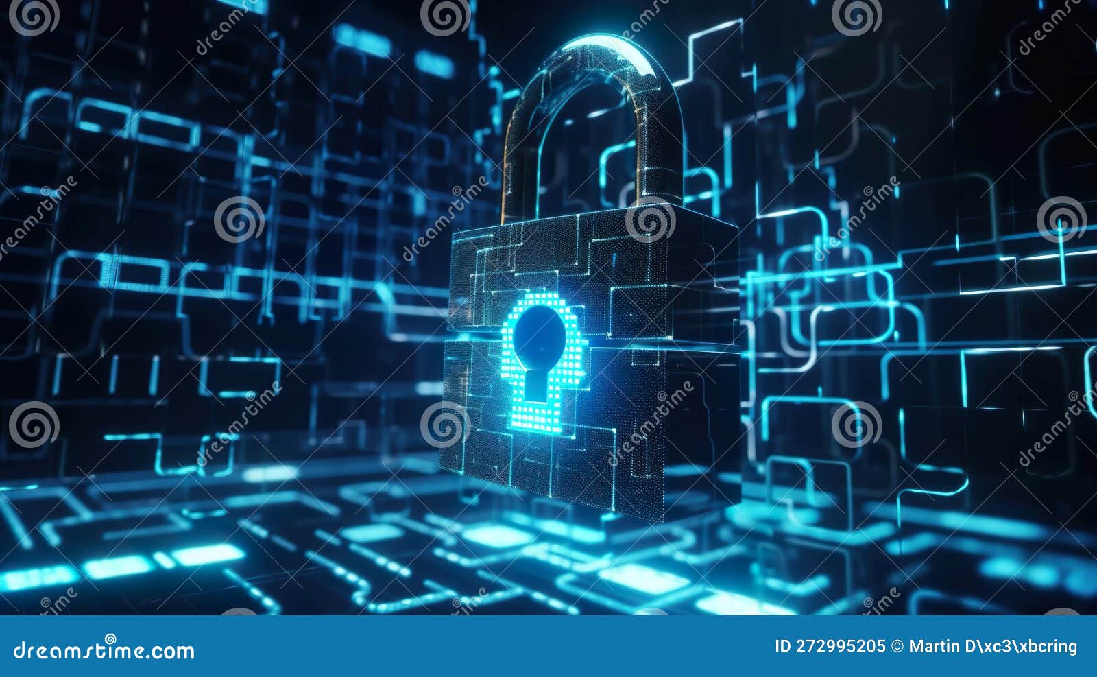 Cyber Security Illustration with a Padlock Black and Blue Lock Sign on ...