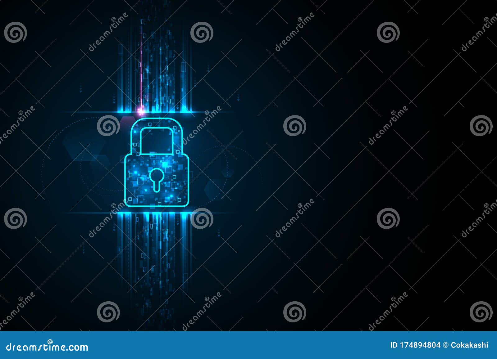 Cyber Security Illustration, Lock Symbol And Scatter Blue Light Pixel ...