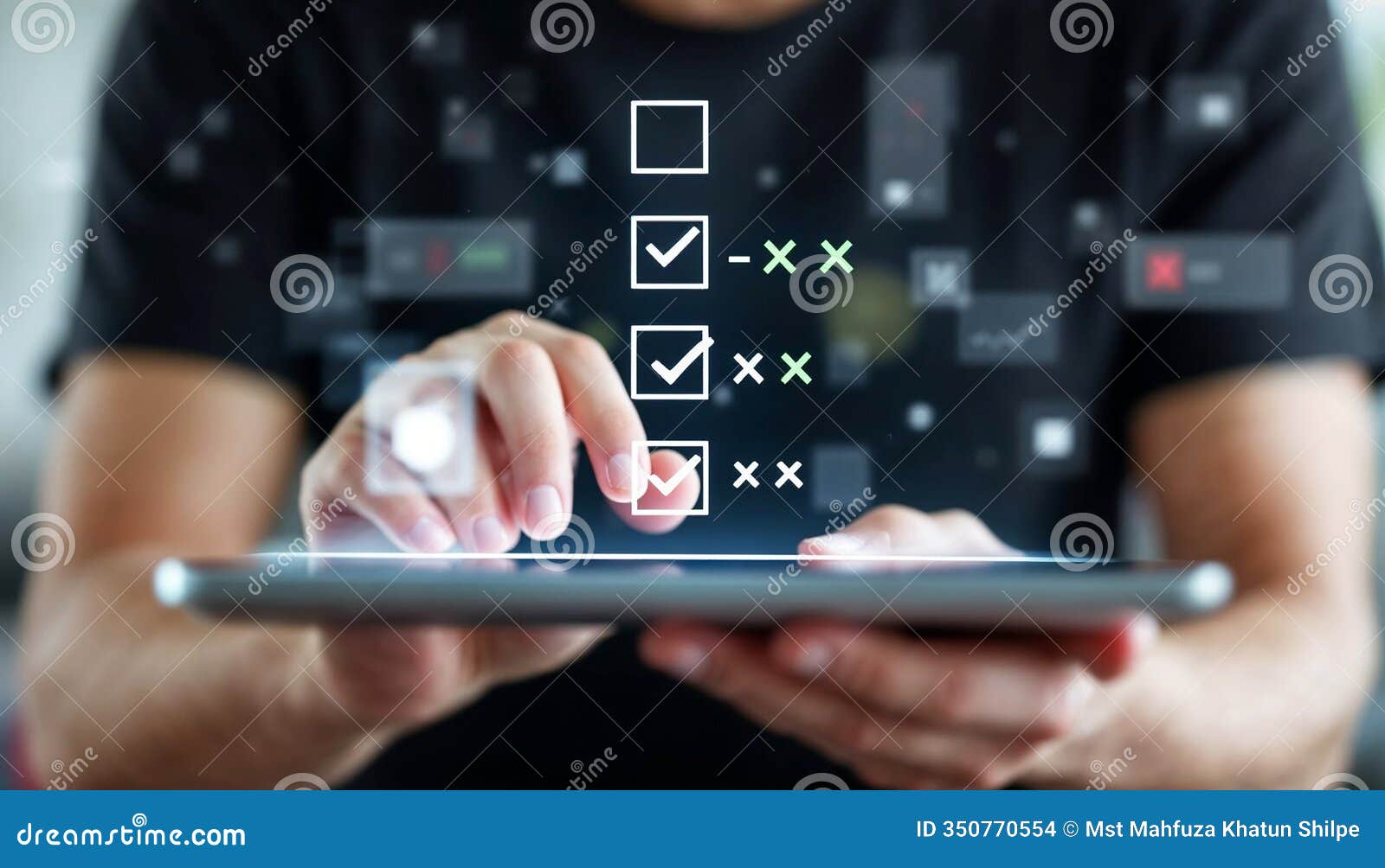 Digital Checklist with Holographic Interface and Glowing Checkmarks ...