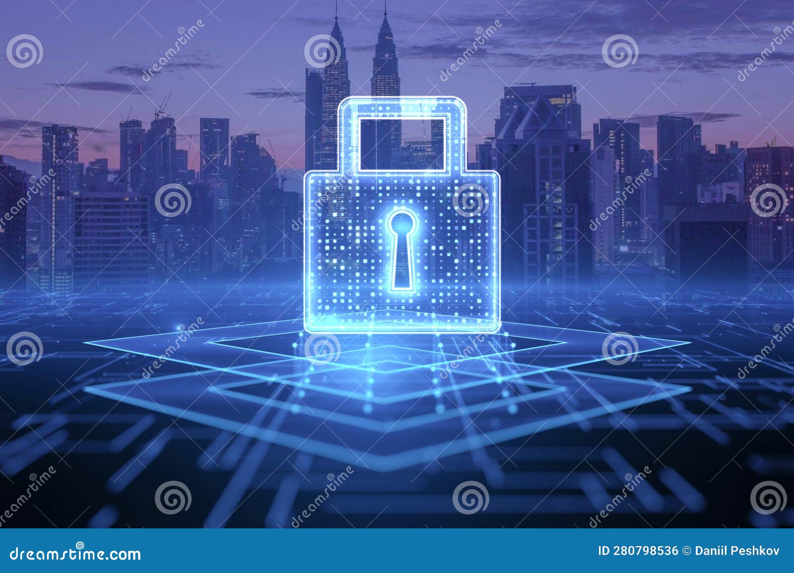 Cyber Security Intelligence Concept with Virtual Glowing Closed Padlock ...