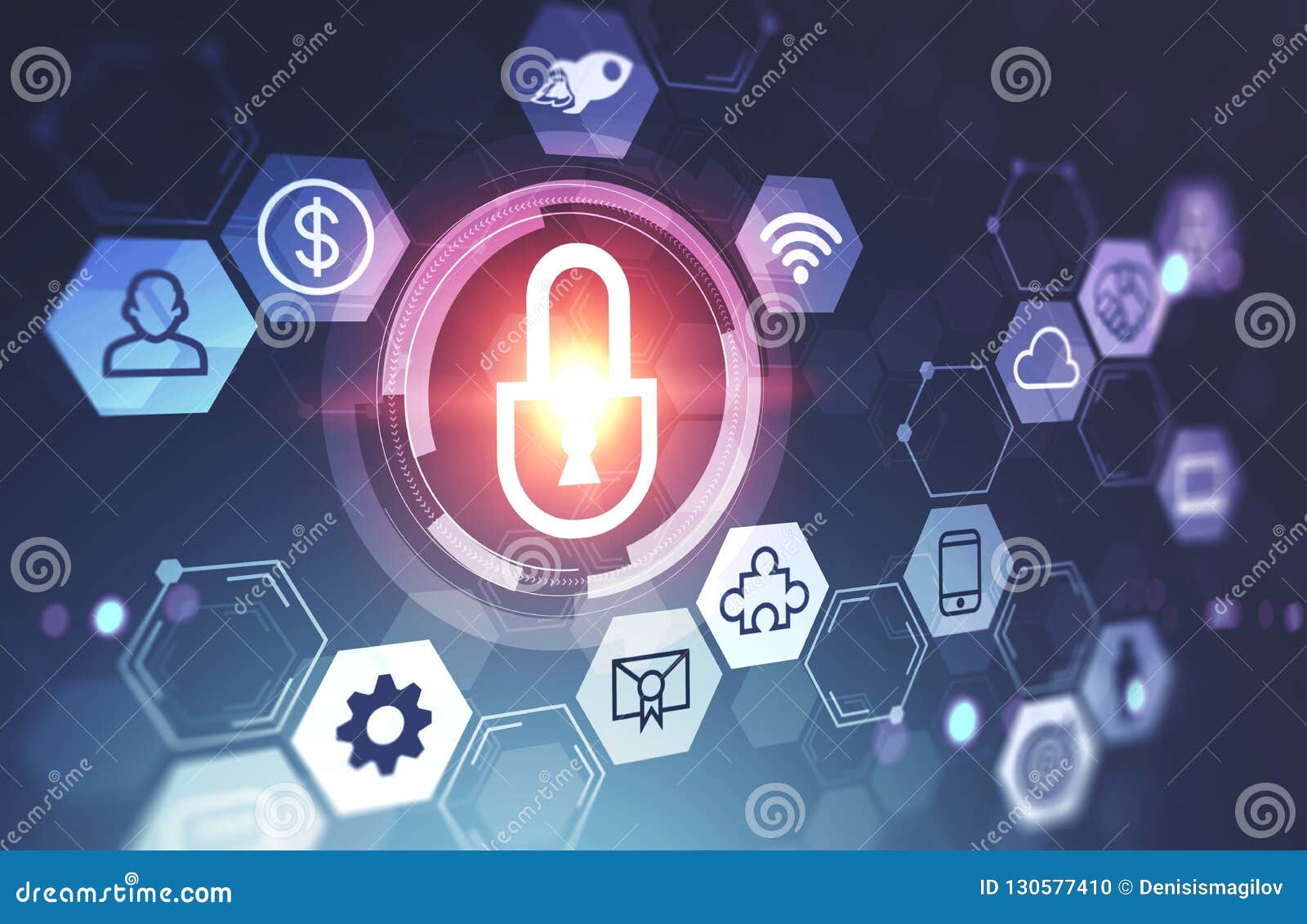 Cyber Security Interface and Business Icons Stock Illustration ...