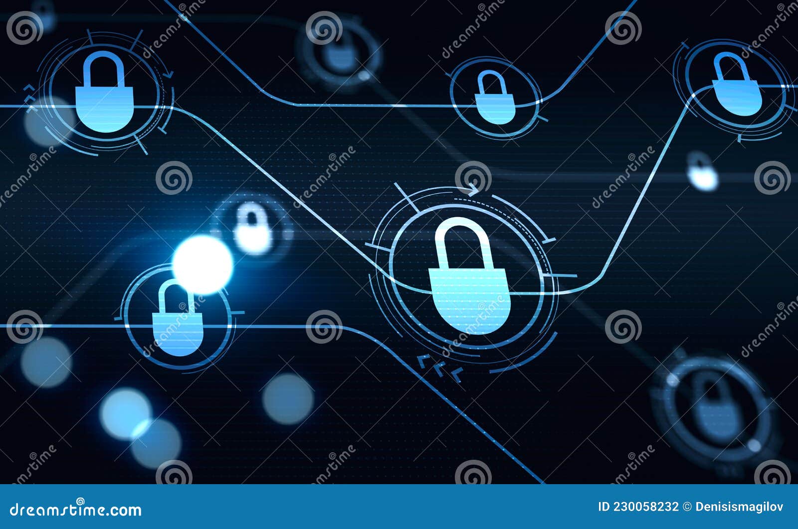 Cyber Security Interface Over Dark Blue Background Stock Illustration ...