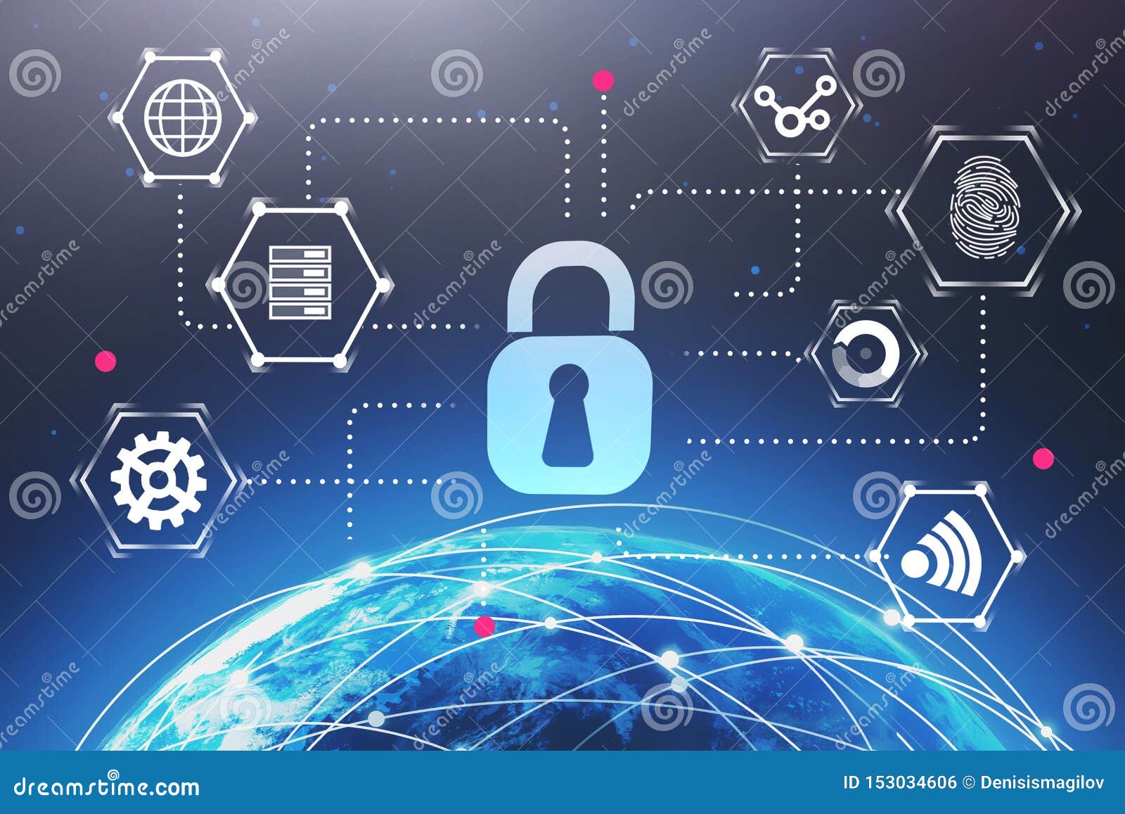 Cyber Security Interface and Planet Earth Stock Illustration ...