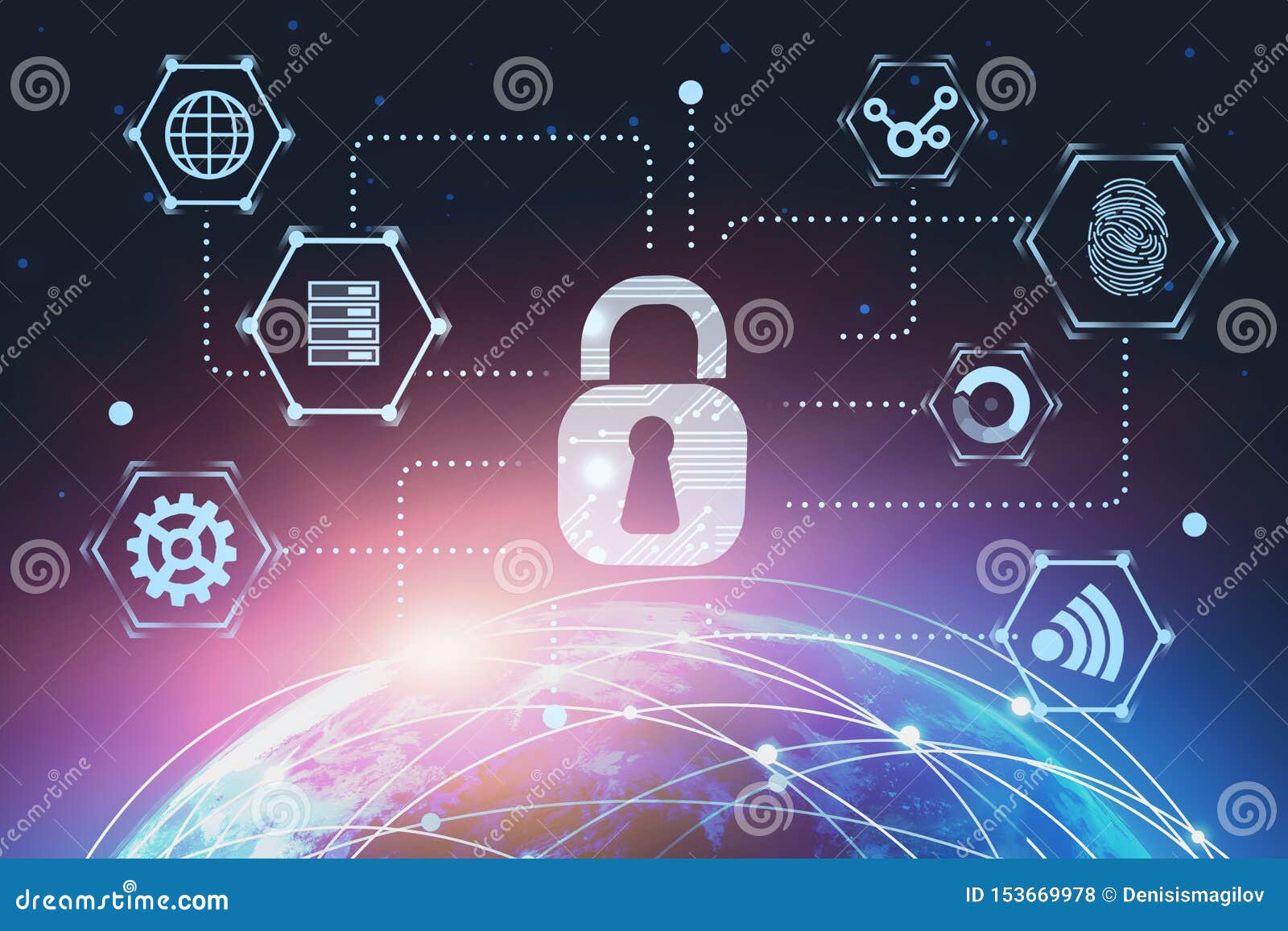 Cyber Security Interface and Planet Earth, Toned Stock Illustration ...