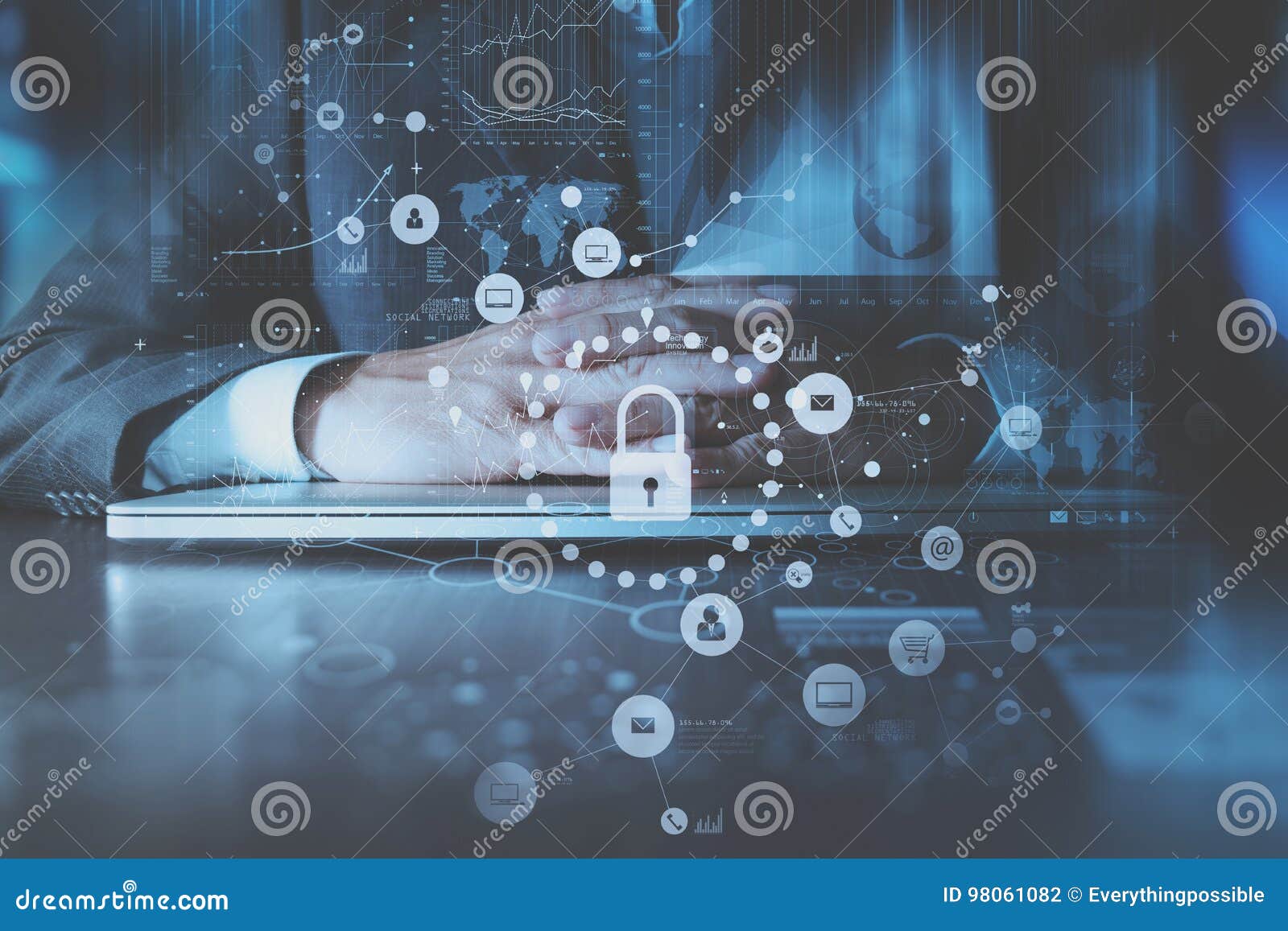 Cyber Security Internet and Networking Concept.Businessman Hand Stock ...
