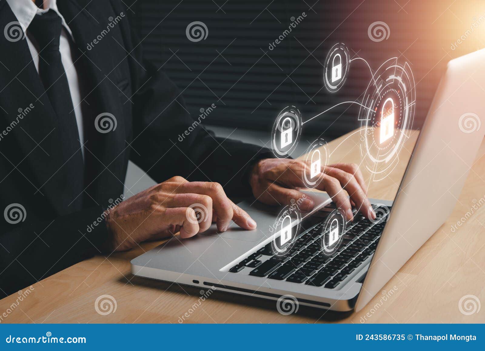 Cyber Security Internet and Networking Concept.Businessman Hand Working ...