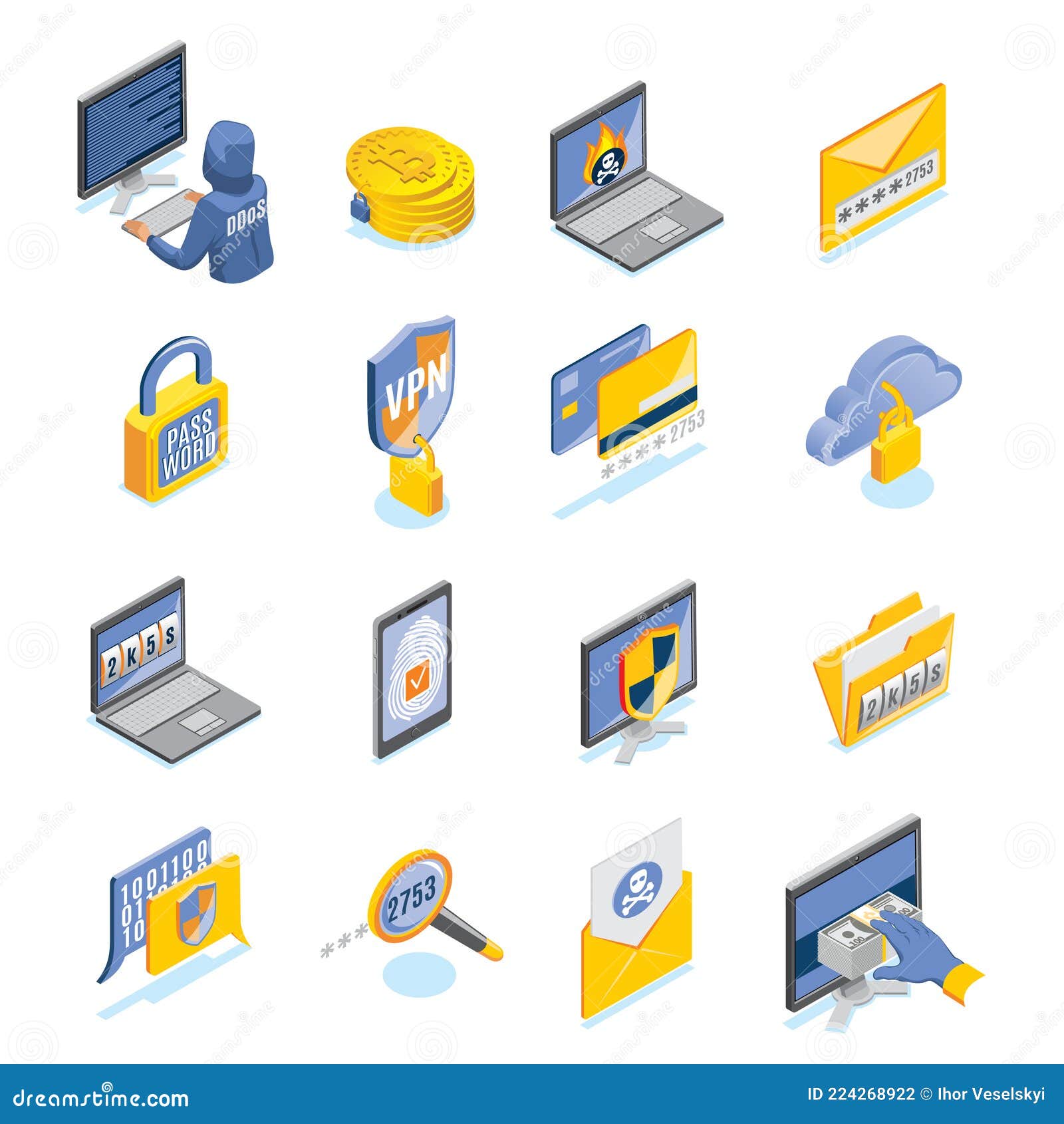 Cyber Security Isometric Icons Set Stock Vector - Illustration of ...