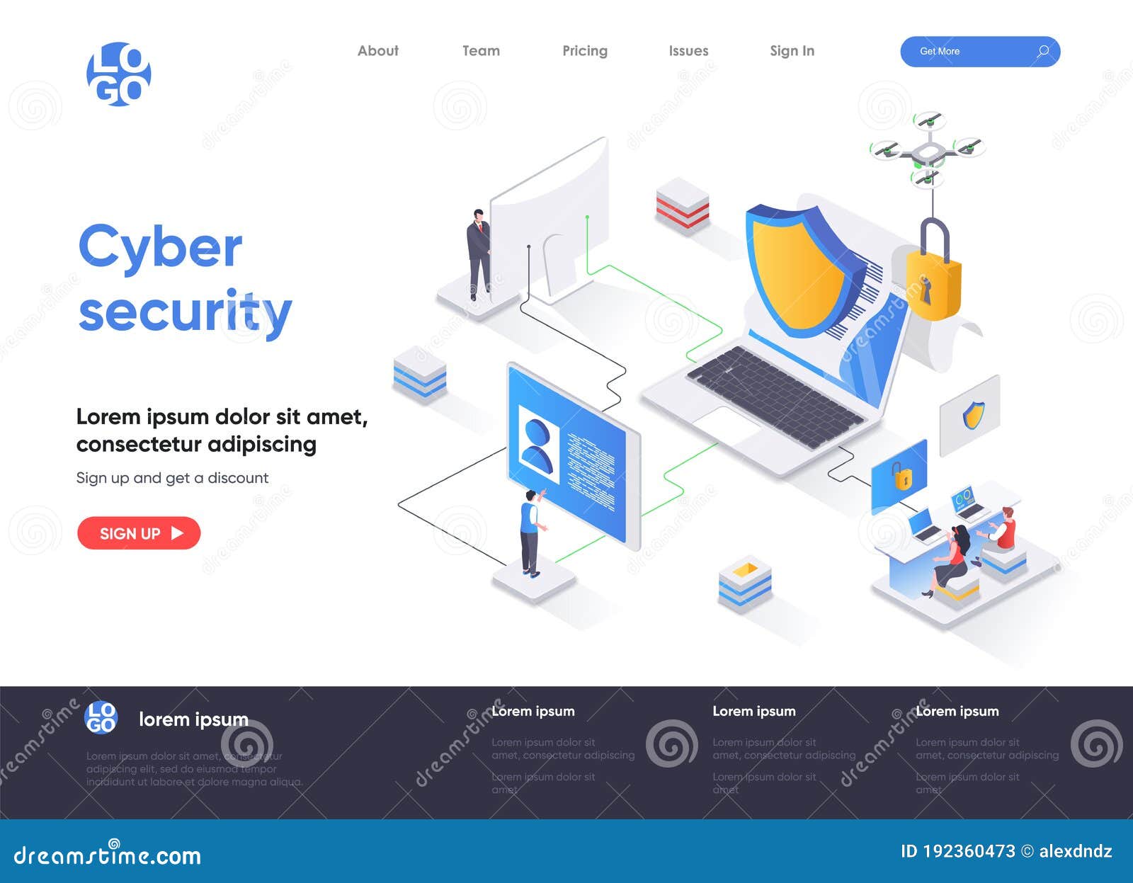 Cyber Security Isometric Landing Page. Internet Privacy, Password ...