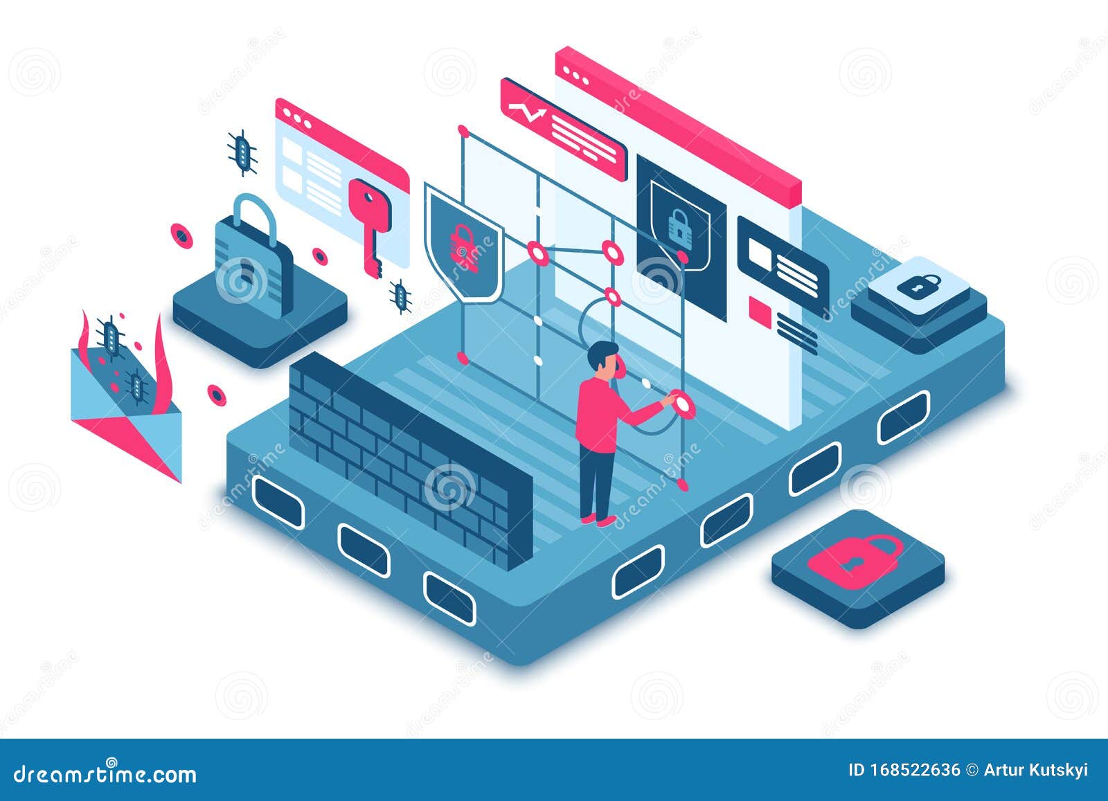 Cyber Security Isometric Vector Illustration Stock Vector ...