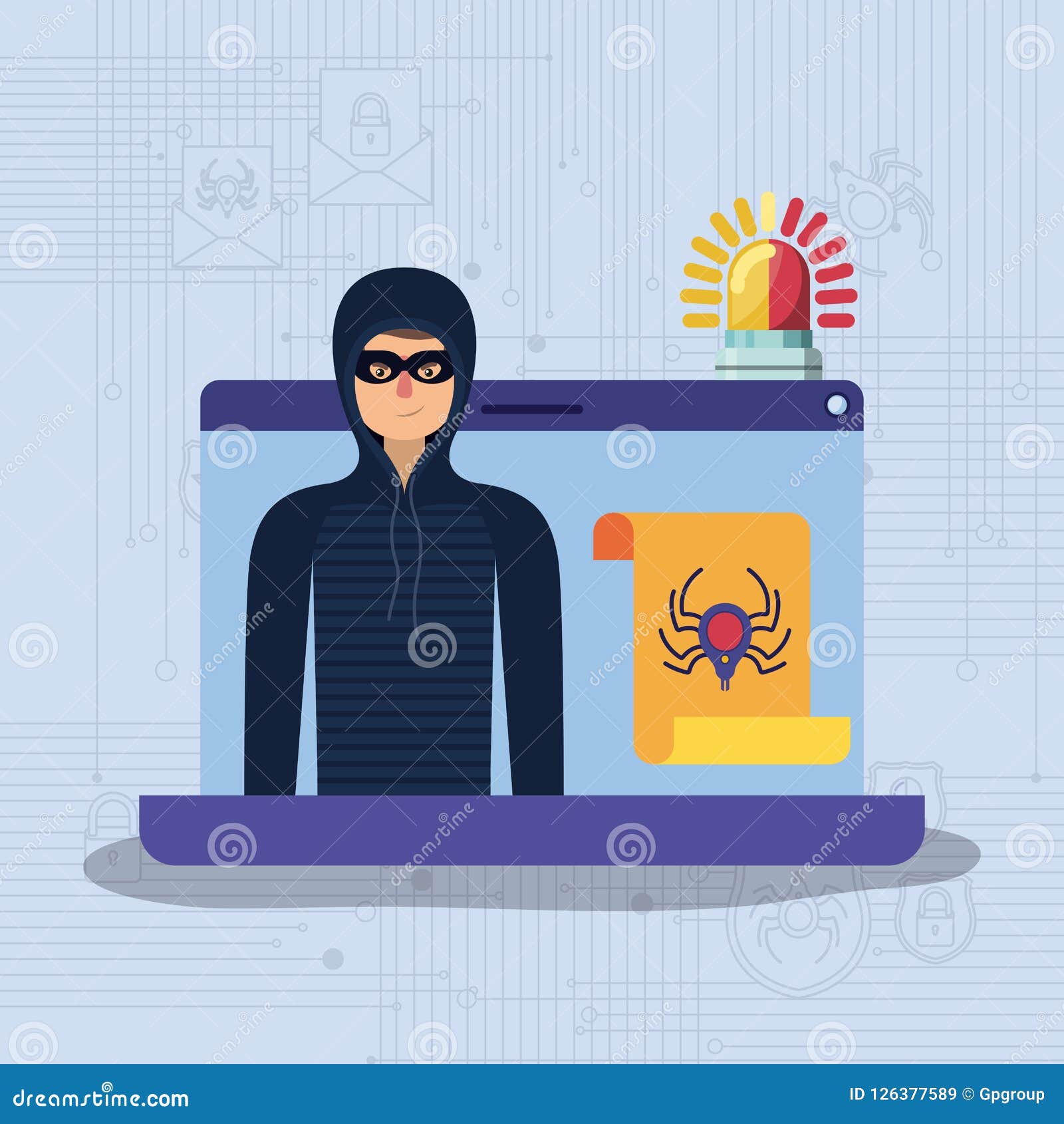 Cyber Security with Laptop and Hacker Stock Vector - Illustration of ...