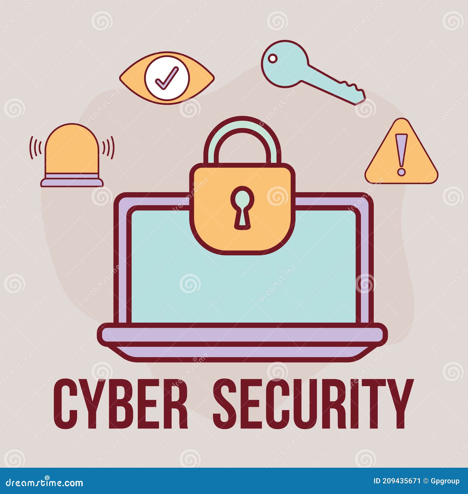 Cyber Security Lettering and One Screen with a Padlock and Bundle of ...