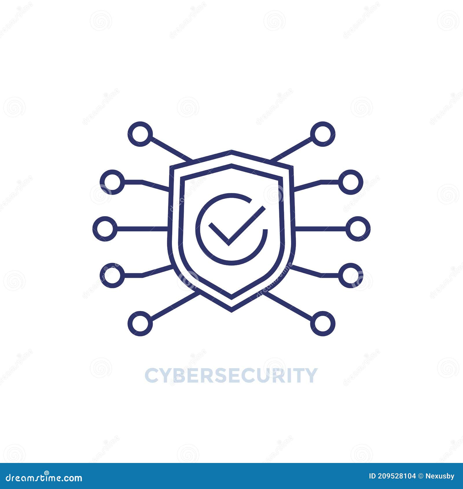 Cyber Security Line Icon with Shield and Checkmark Stock Vector ...