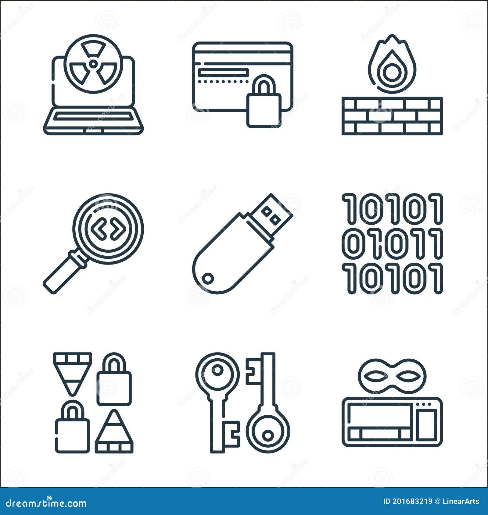 Cyber Security Line Icons. Linear Set Stock Vector - Illustration of server, technology: 201683219