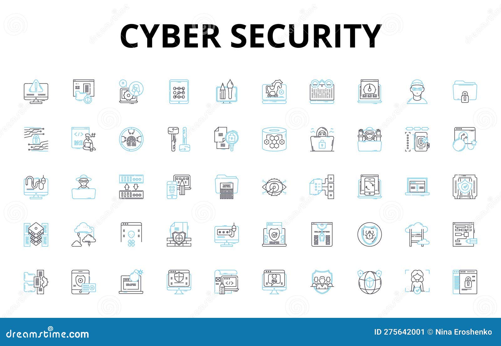 Cyber Security Linear Icons Set Encryption Firewall Phishing Malware Cybercrime Breach