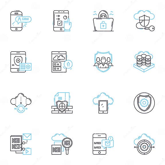 Cyber Security Linear Icons Set. Firewall, Encryption, Malware ...