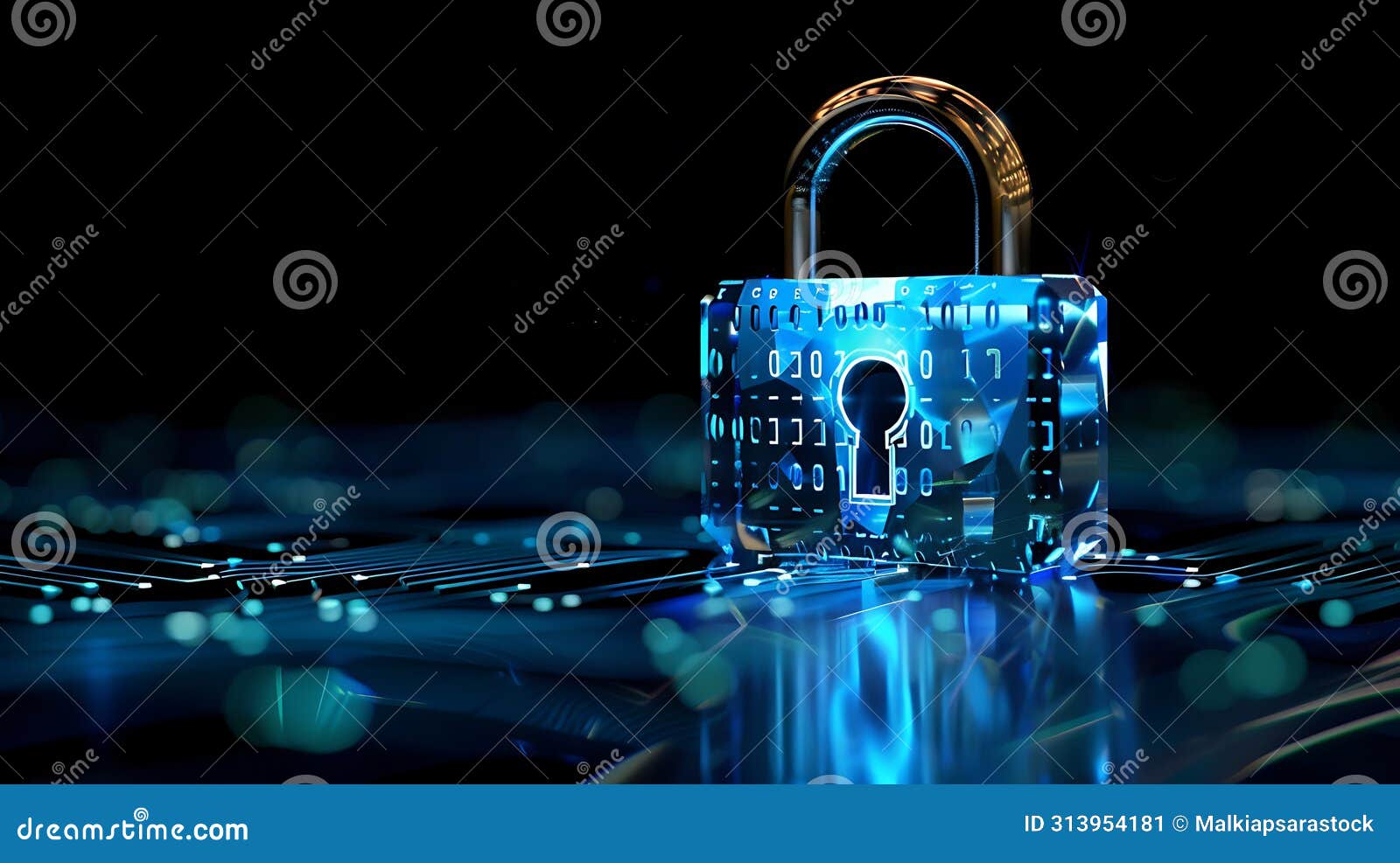 Cyber Security Lock Data Privacy Concept Blue and Black Background AI ...